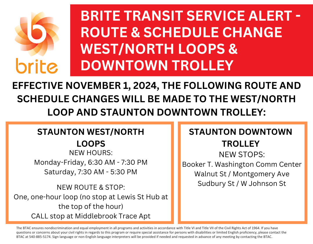 West / North Loop and Staunton Downtown Trolley Route and Schedule ...